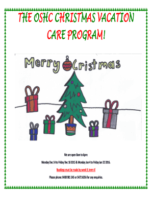 Fillable Online eumundiss eq edu THE OSHC CHRISTMAS VACATION CARE ...