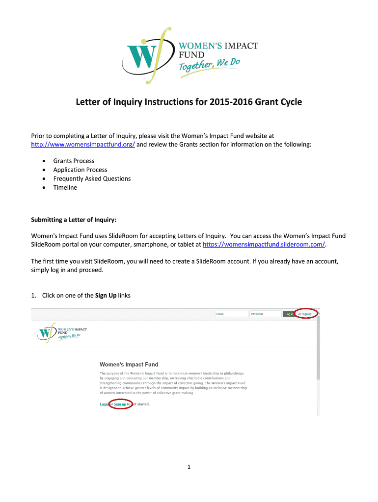 Fillable Online Letter of Inquiry Instructions for 2015-2016 Grant ...