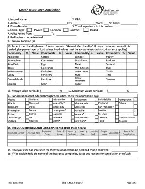 Fillable Online Motor Truck Cargo Application - Global Hawk Fax Email ...