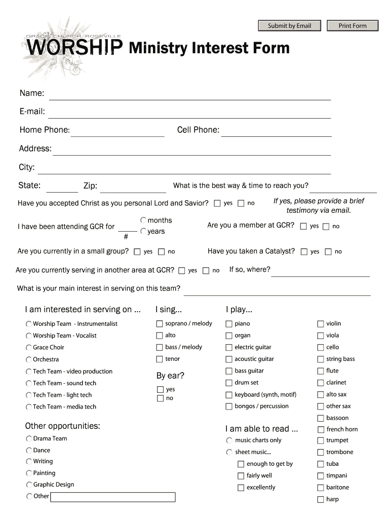 Fillable Online extendgrace Ministry Interest Form - Grace Church ...