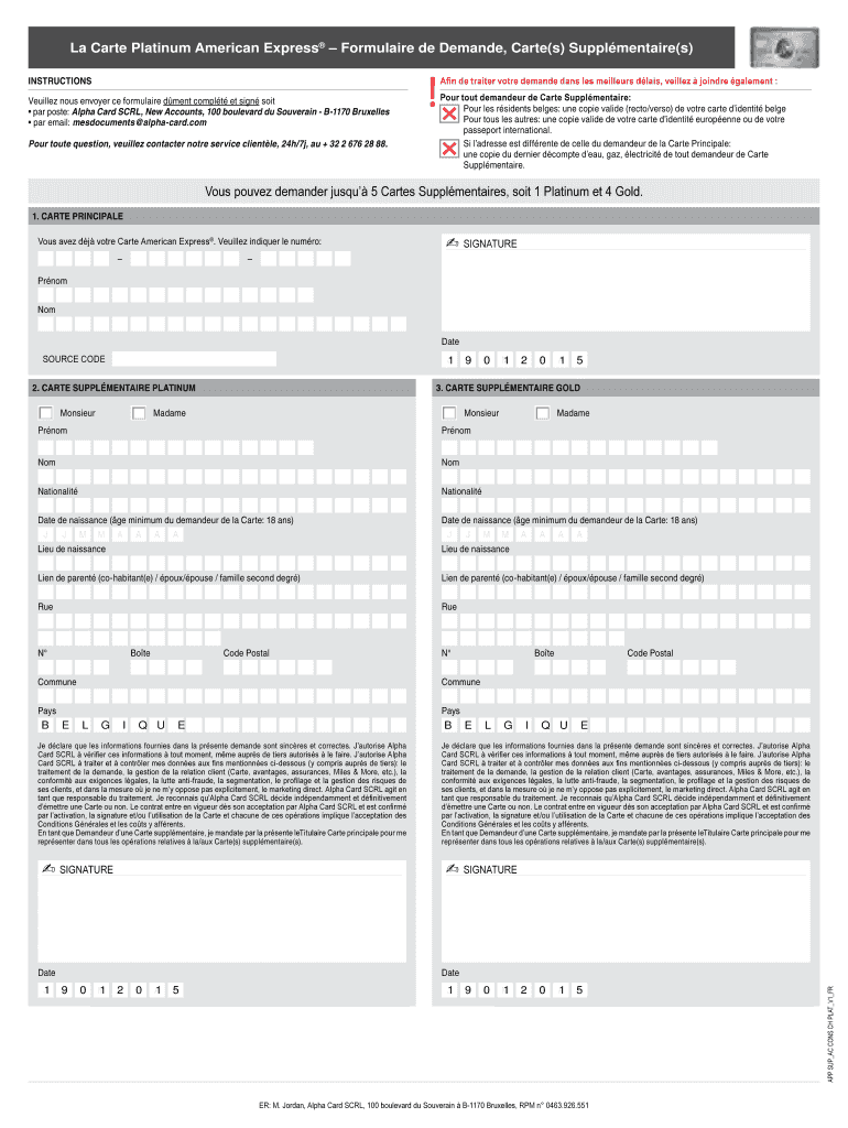 Fillable Online americanexpress La Carte Platinum American Express ...