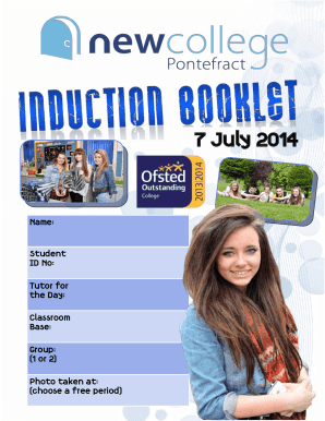 Fillable Online ncpontefract ac Induction Booklet 2014 - New College ...