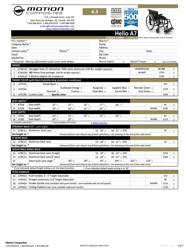 Fillable Online HELIO A7 Orderform Fax Email Print - pdfFiller