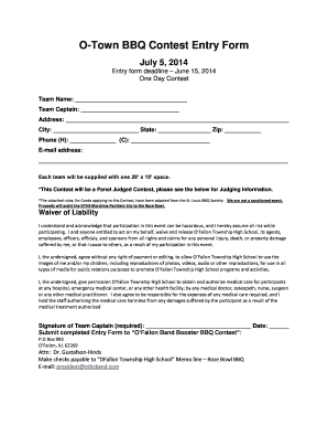 Fillable Online O-Town BBQ Contest Entry Form - OTHS Band Fax Email ...