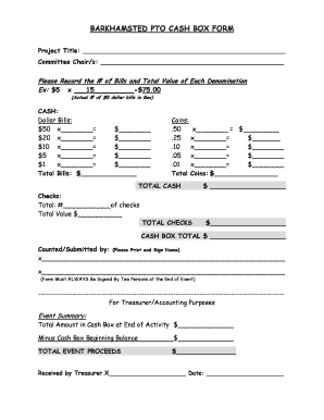 Fillable Online barkhamstedschool BARKHAMSTED PTO CASH BOX FORM ...