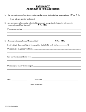 Fillable Online PATHOLOGY Addendum to PIPE Application Fax Email Print ...