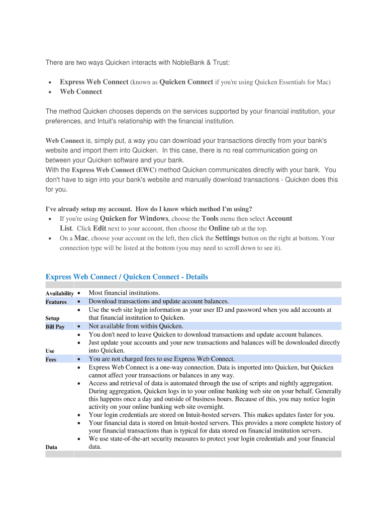 Fillable Online There are two ways Quicken interacts with NobleBank ...