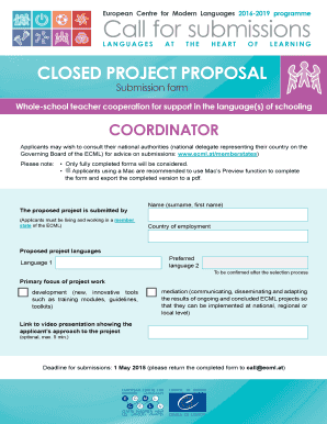 Fillable Online call ecml European Centre for Modern Languages 2016-2019 programme Fax Email ...
