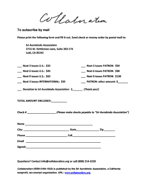 Fillable Online collaboration To subscribe by mail - collaboration Fax Email Print - pdfFiller