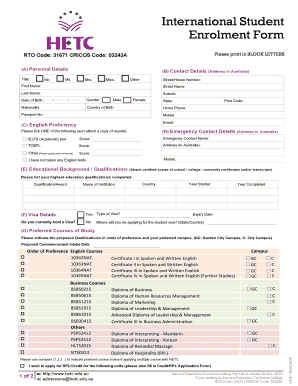 Fillable Online hetc edu Application form International Student ...