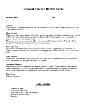 Fillable Online Personal Trainer Review Form ...