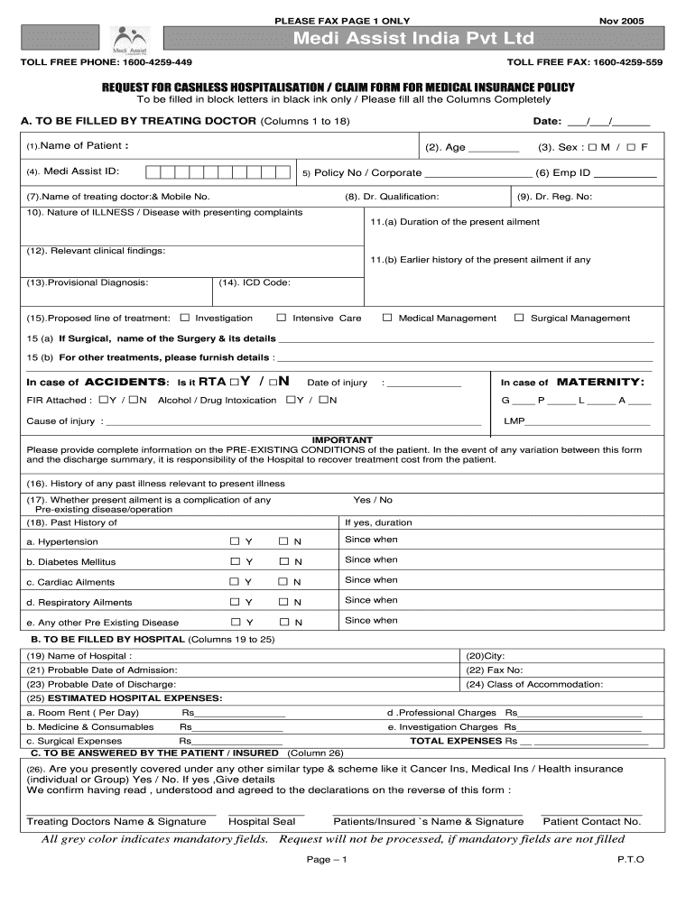 Fillable Online mediassistindia Medi Assist India Pvt Ltd - Medi Assist ...