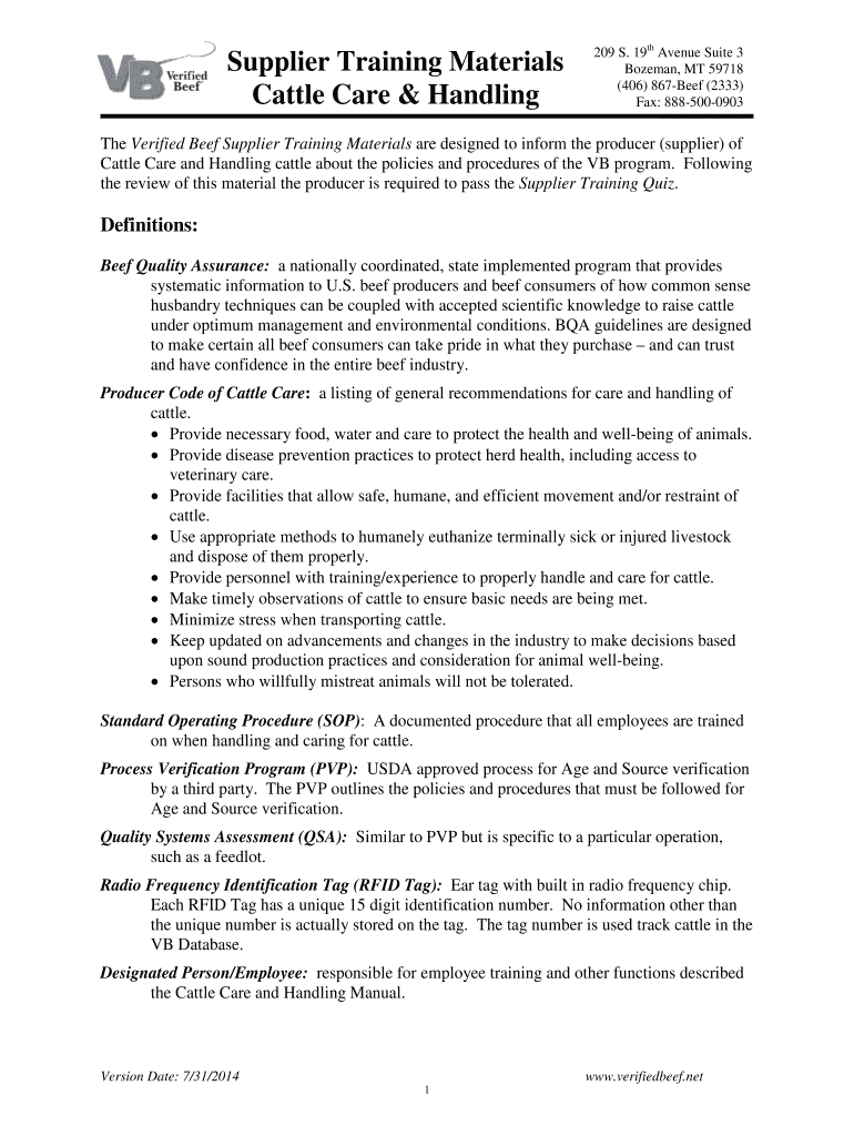 Fillable Online verifiedbeef 16. CCH Supplier Training & Quiz - Verified Beef Fax Email Print ...