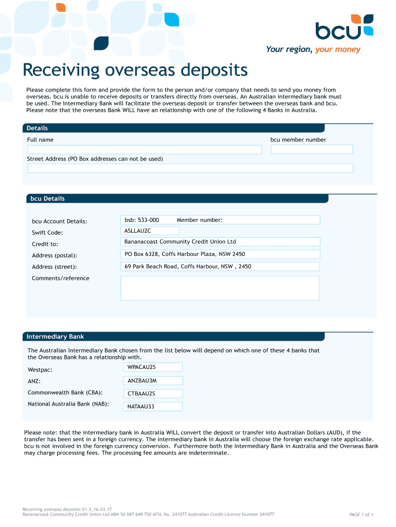 Fillable Online Receiving overseas deposits Fax Email Print - pdfFiller