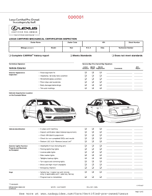Fillable Online Lexus Certified Pre-Owned Inspection Checklist ...