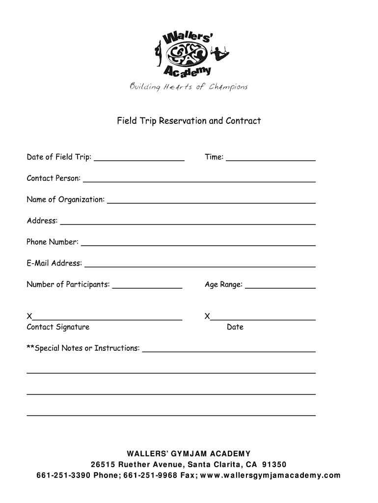 Fillable Online Field Trip Reservation and Contract Fax Email Print - pdfFiller