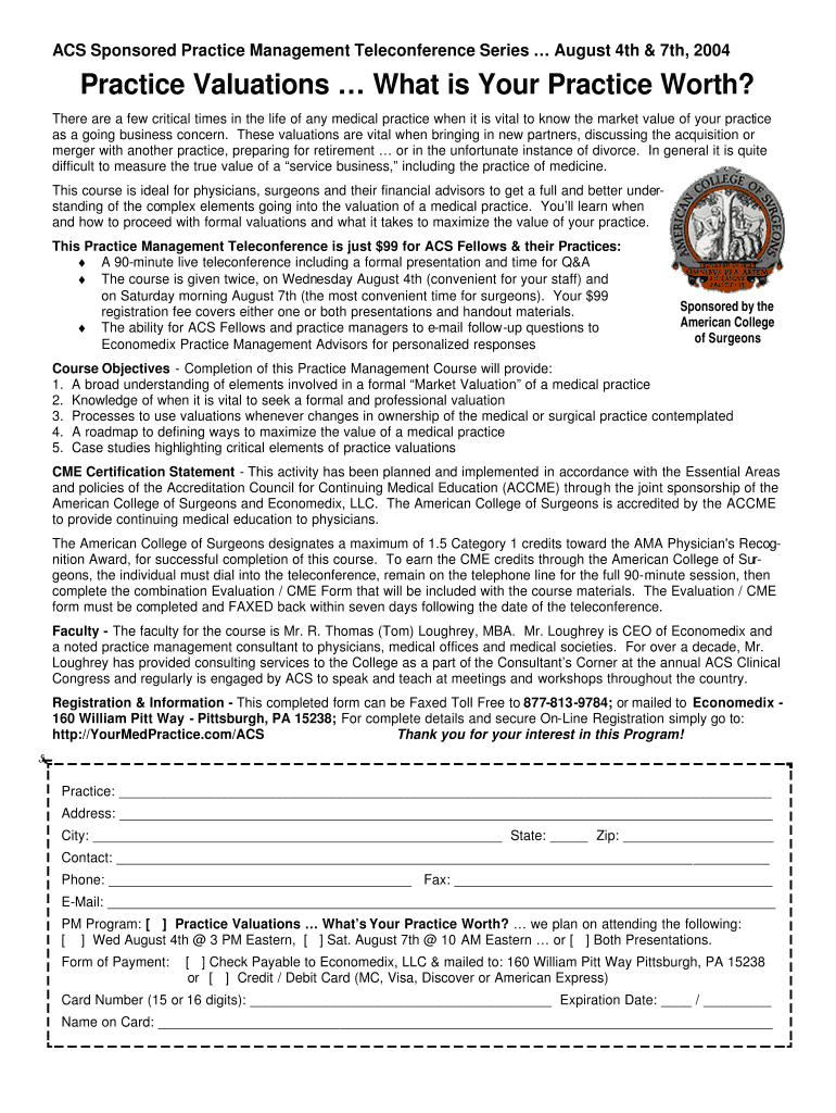 Fillable Online Practice Valuations What is Your Practice Worth Fax Email Print - pdfFiller