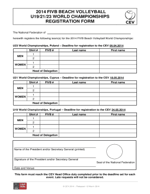 Fillable Online cevadmin cev 2014 FIVB BEACH VOLLEYBALL U19/21/23 WORLD ...