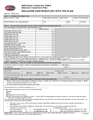 Fillable Online ROLLOVER CONTRIBUTION INTO THE PLAN ...