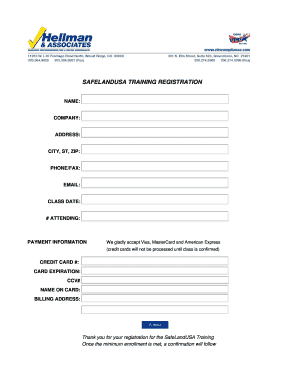 Fillable Online SAFELANDUSA TRAINING REGISTRATION - Hellman Associates ...