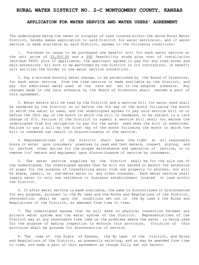 Fillable Online APPLICATION FOR WATER SERVICE AND WATER USERS ...