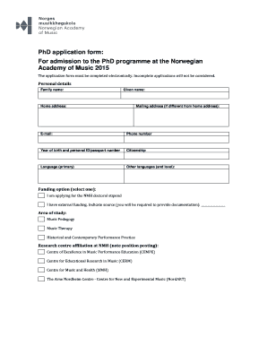 Fillable Online PhD application form For admission to the PhD programme ...