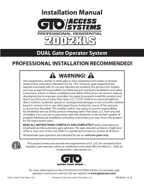 Fillable Online GTO Gate Opener Gate Operator Manual ... - Linear Pro ...