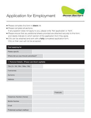 Fillable Online devondoctors co Application for Employment - Devon ...