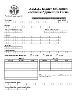 Fillable Online ASCU Higher Education Incentive Application Form Fax ...