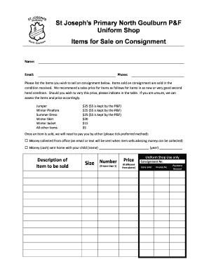 Fillable Online sjglb nsw edu Uniform Shop Consignment Form ...