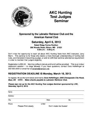 Fillable Online AKC Hunting Test Judges Seminar - lrcpcom Fax Email ...