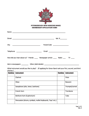 Fillable Online PETERBOROUGH NEW HORIZONS BANDS MEMBERSHIP APPLICATION ...