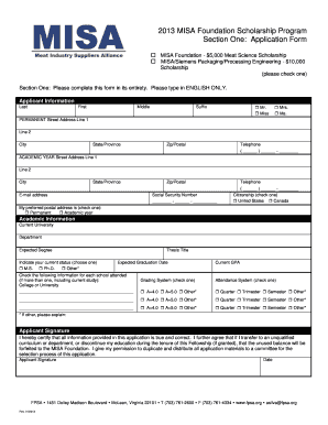 Fillable Online The MISA Foundation Scholarship Fund was formed in ...