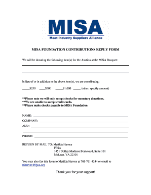 Fillable Online MISA FOUNDATION CONTRIBUTIONS REPLY FORM Fax Email ...