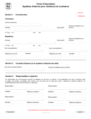 Remplissable En Ligne ville saint-jean-sur-richelieu qc Fiche dinscription Systme dalarme pour ...