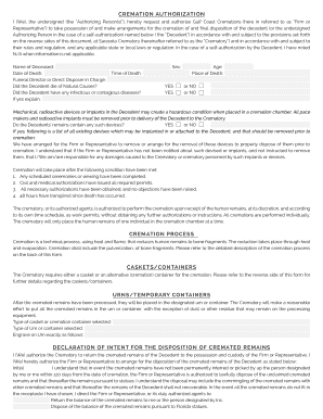 Fillable Online Download Cremation Authorization Form - Gulf Coast ...