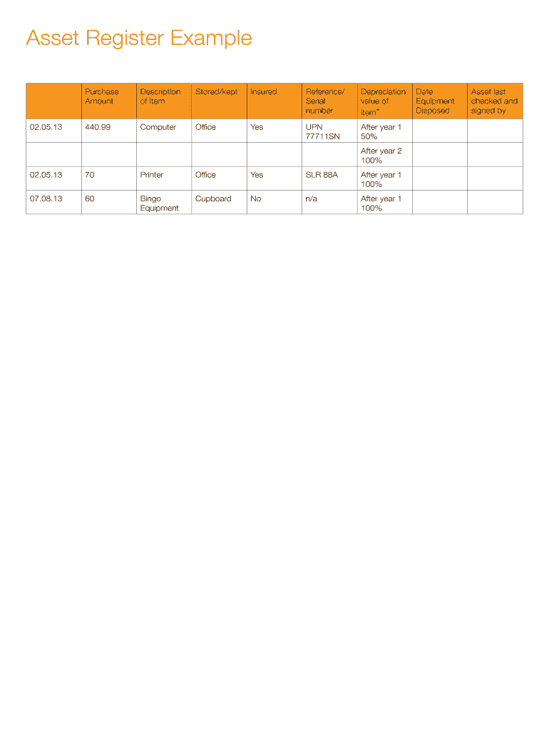 Fillable Online Asset Register Example Fax Email Print - pdfFiller