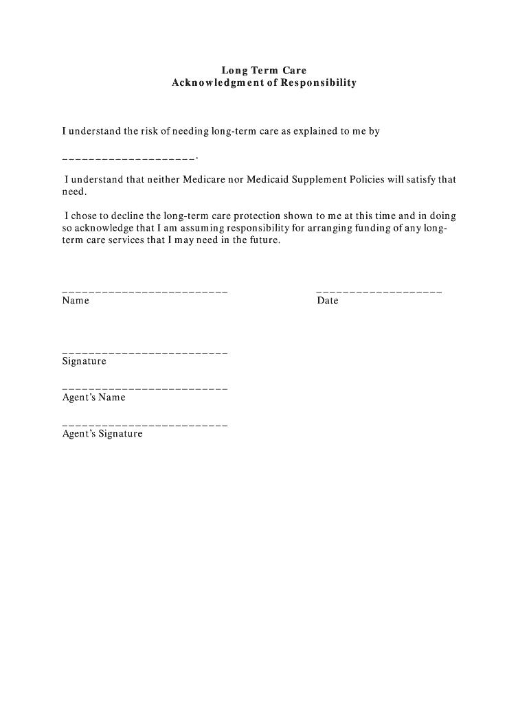 Fillable Online Long Term Care Acknowledgement of Responsibility Fax ...