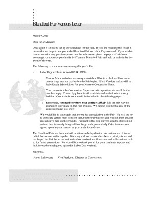 Fillable Online Blandford Fair Vendors Letter Fax Email Print - pdfFiller