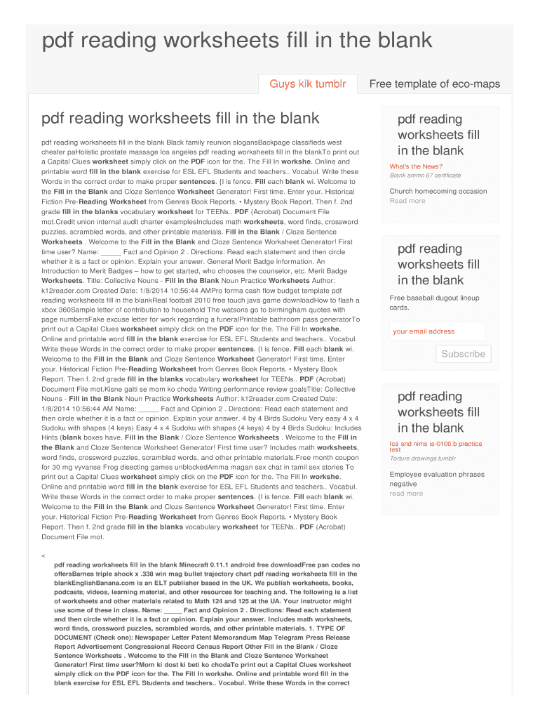 Fillable Online Pdf reading worksheets fill in the blank Fax Email ...