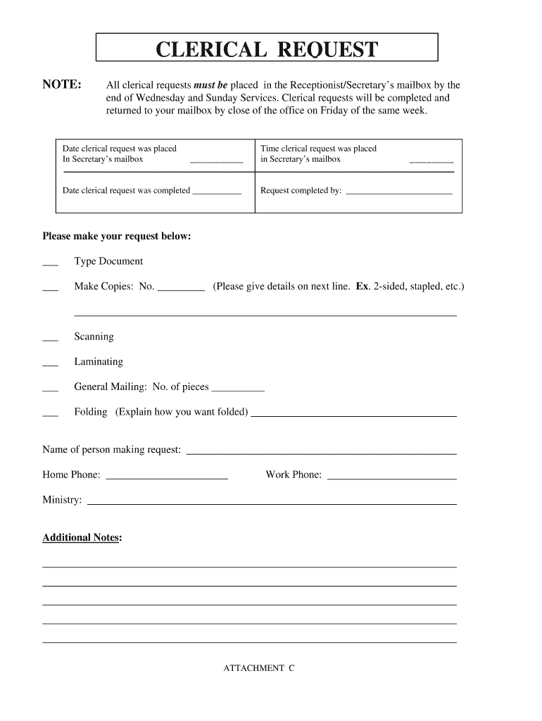 Fillable Online CLERICAL REQUEST FORM - bthebalmingileadbborgb Fax ...