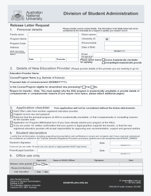 Fillable Online BReleaseb Letter Request bFormb - ANU Fax Email Print ...