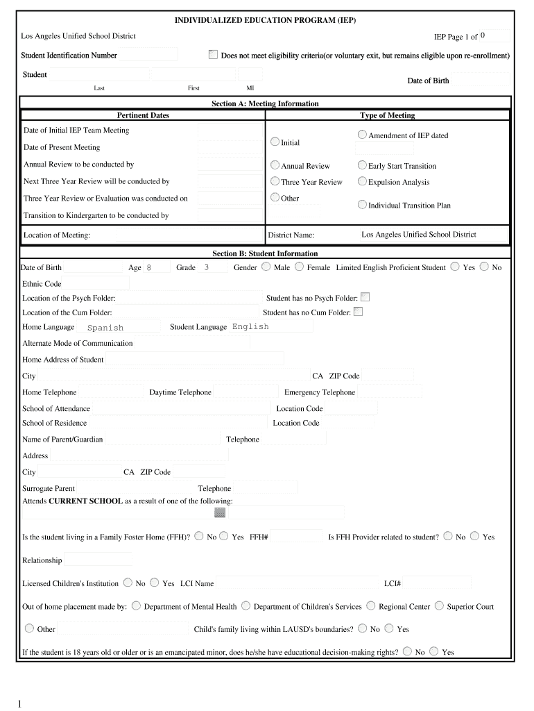 Fillable Online Sample IEP w/ BSP and PLPs - Chase Street Elementary Fax Email Print - pdfFiller