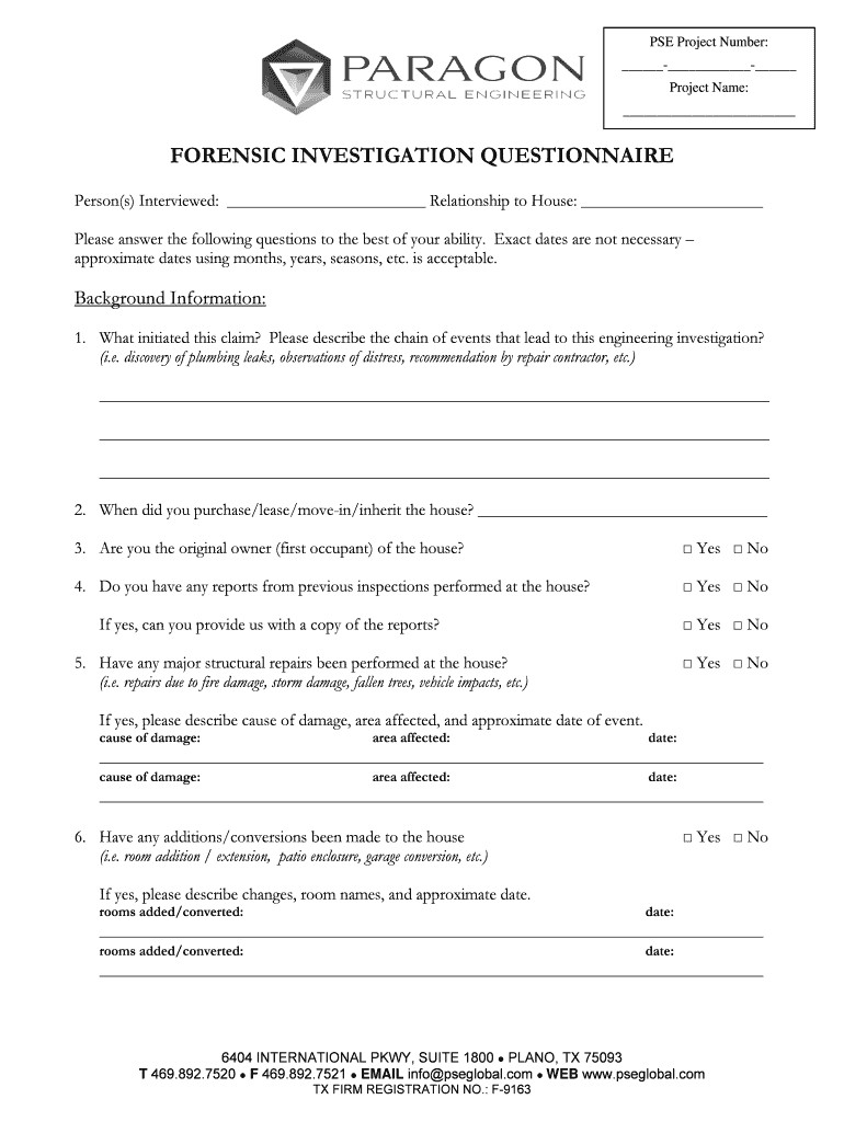 Fillable Online Forensic investigation bquestionnaireb - Paragon ...