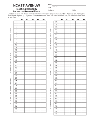 Fillable Online ncast Please Print Teaching Reliability Instructor ...