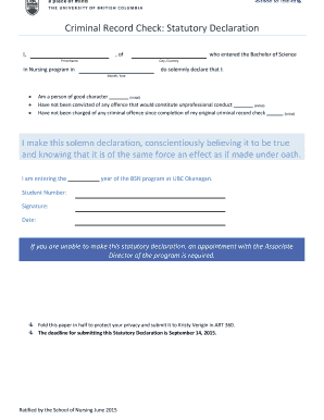 Fillable Online nursing ok ubc Criminal Record Check: Statutory Declaration - School of Nursing ...