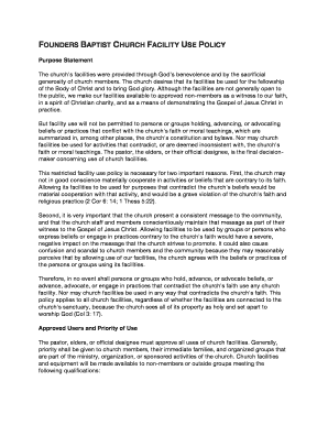 Fillable Online FOUNDERS BAPTIST CHURCH FACILITY USE POLICY Fax Email ...