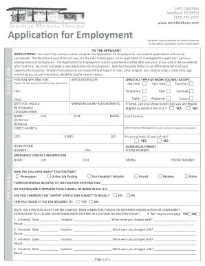 Fillable Online Application for Employment - Stamford Memorial Hospital ...