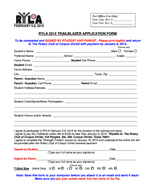 Fillable Online RYLA 2015 TRAILBLAZER APPLICATION FORM Fax Email Print - pdfFiller