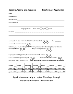 Fillable Online BJob ApplicationbbEmployment Opportunitiesb - Casola39s ...